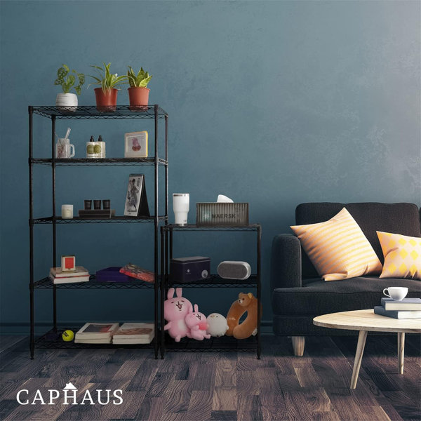 CAPHAUS 3/4/5-Tier Adjustable Height Wire Shelving Unit, Wire Rack, 5-Tier With Wheels, Black ...